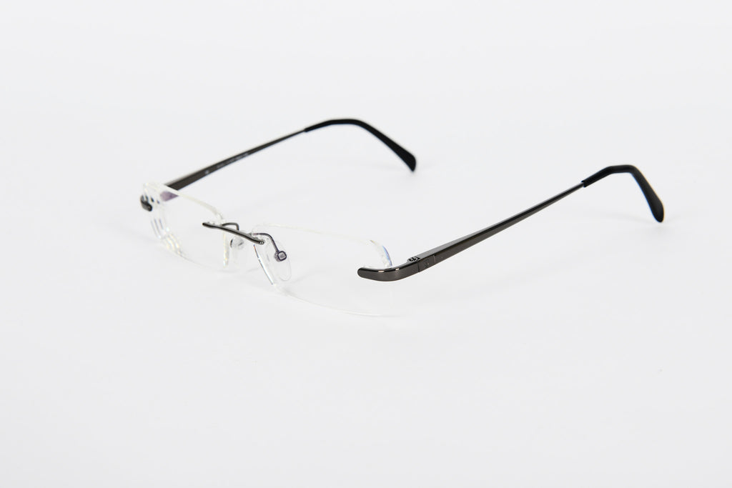 Rimless Police frames with silver bridge and black sides – Retrospecced